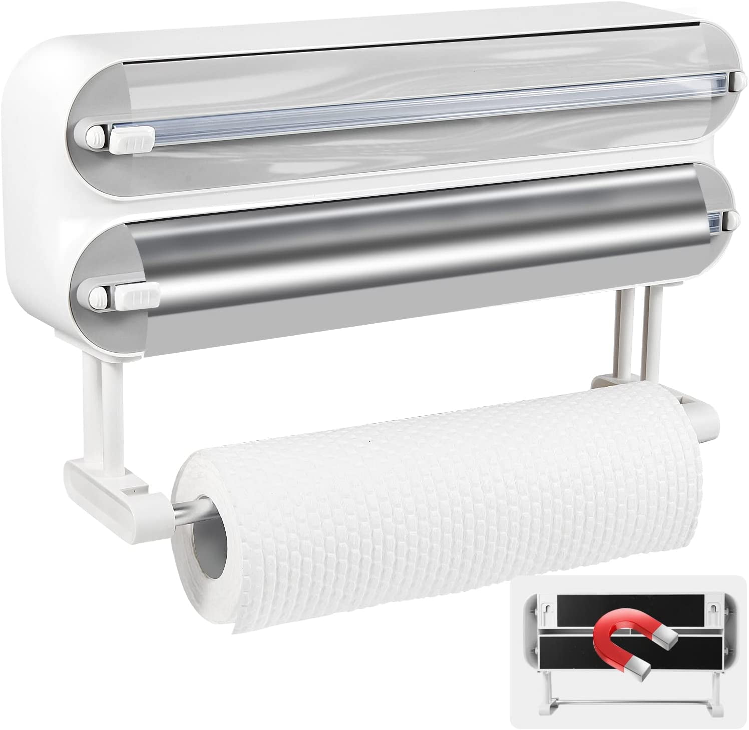 3 in 1 Foil and Plastic Wrap Organizer，Magnetic Plastic Wrap Dispenser ...