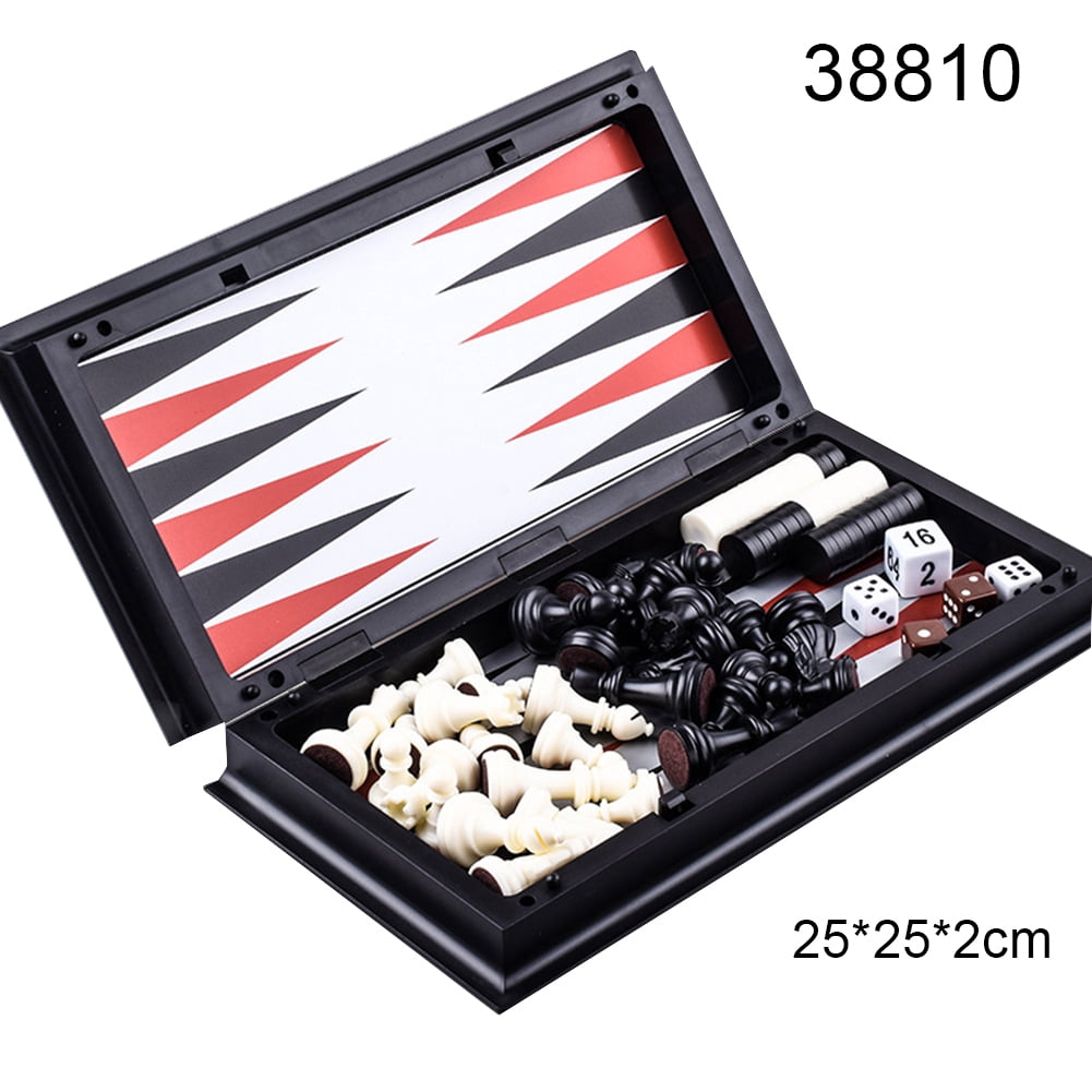 3 in 1 Foldable Magnetic Backgammon Checkers Chess Board Game ...