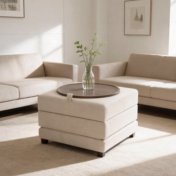 3-in-1 Foldable Ottoman Floor Bed with Waterproof Wood Serving Tray ...