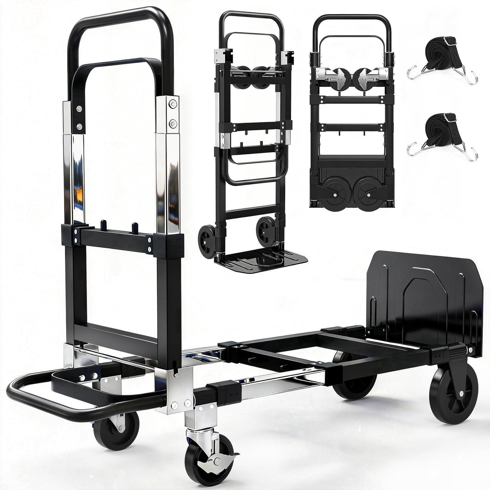 Yacona 3-in-1 Folding Hand Truck, Foldable Dolly Cart with Wheels Heavy ...