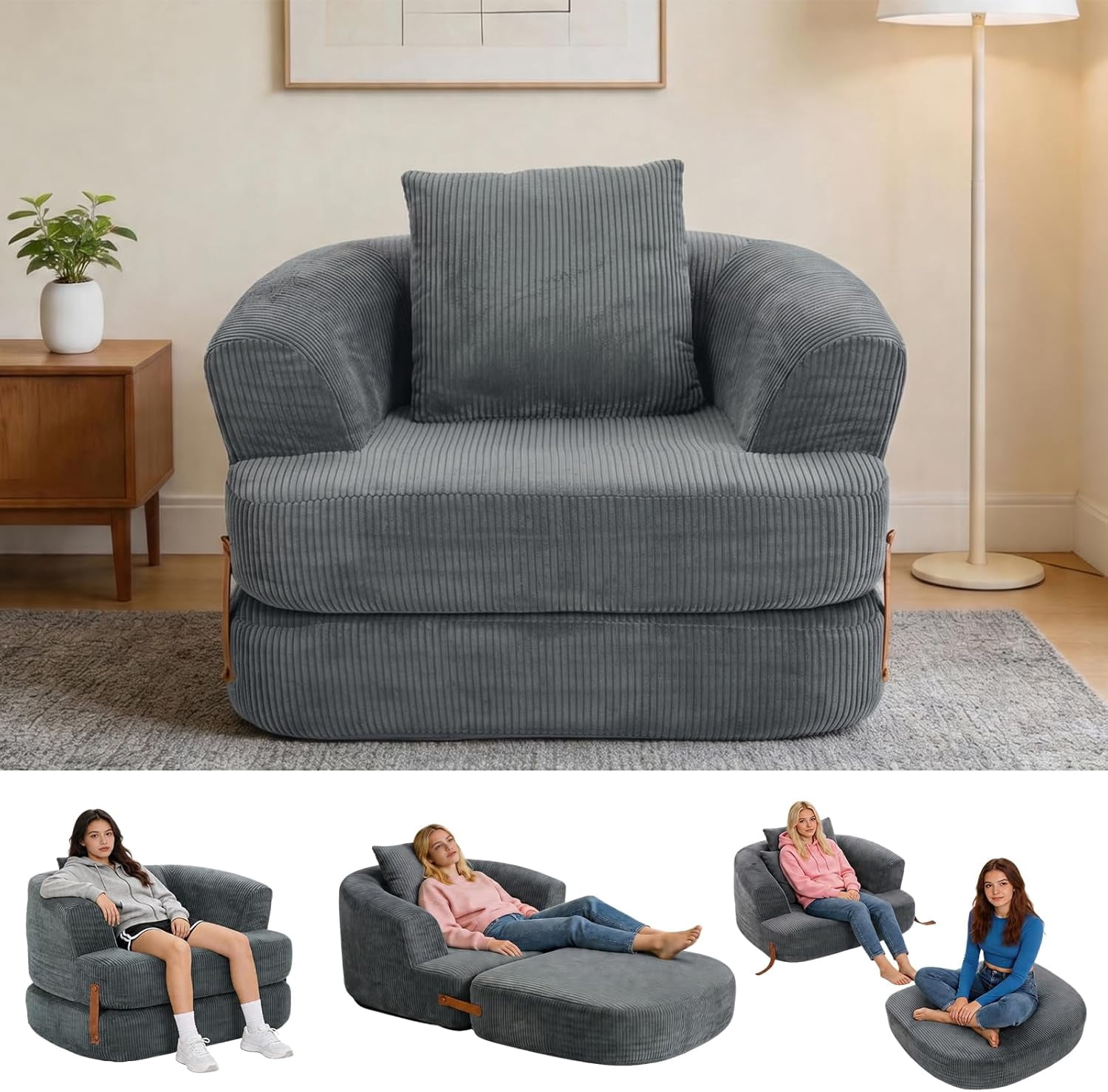 3-in-1 Folding Sofa Bed Memory Foam, Convertible Sleeper Chair with ...