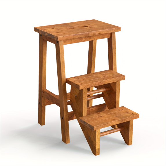 3-in-1 Folding Step Stool – 24" Storage Shelf, Rubber Wood Ladder ...