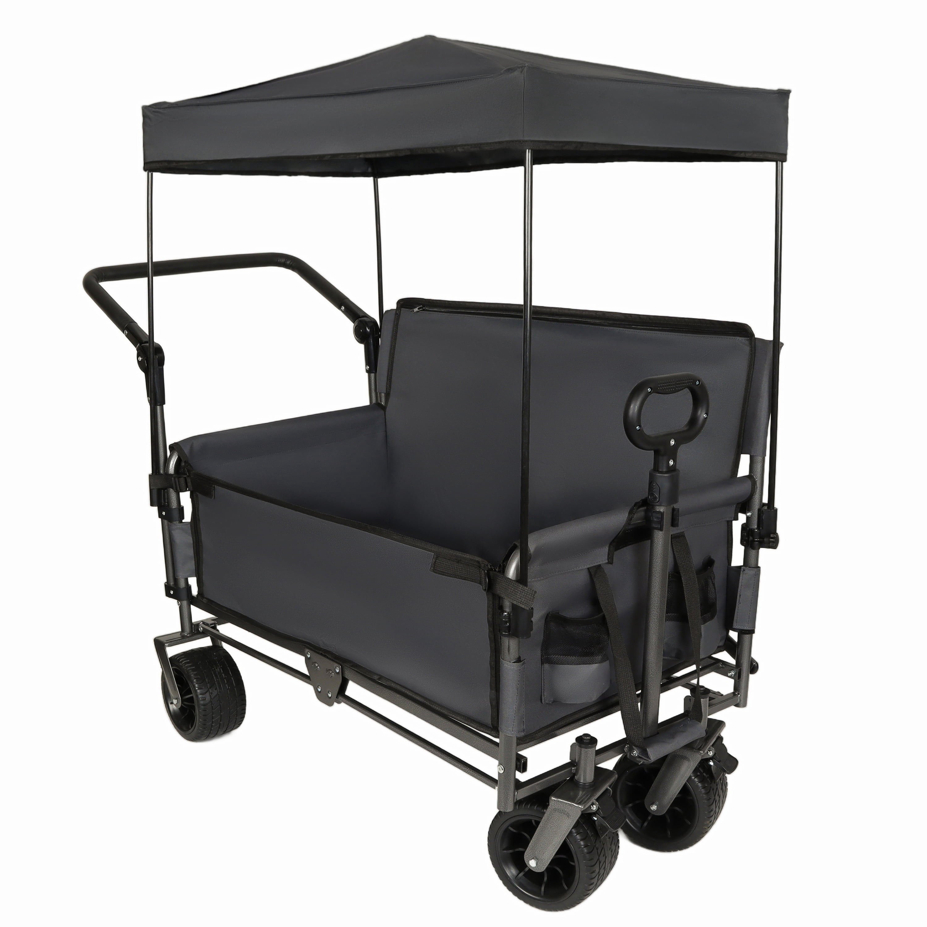 3-in-1 Folding Wagon Cart with Bench Seat & Canopy & Storage, 500lbs ...