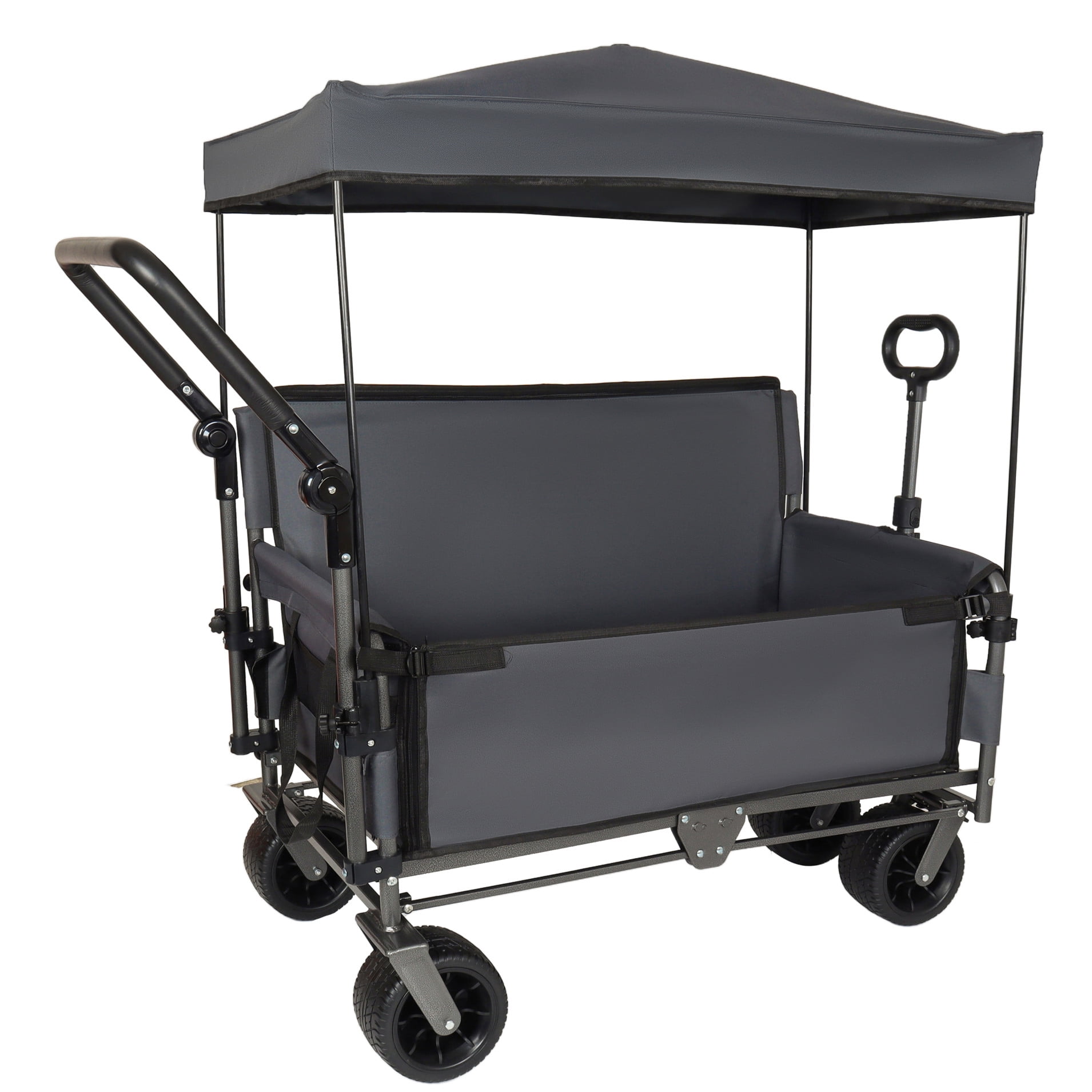 3-in-1 Folding Wagon Cart with Canopy and Storage, All-Terrain Wagon ...
