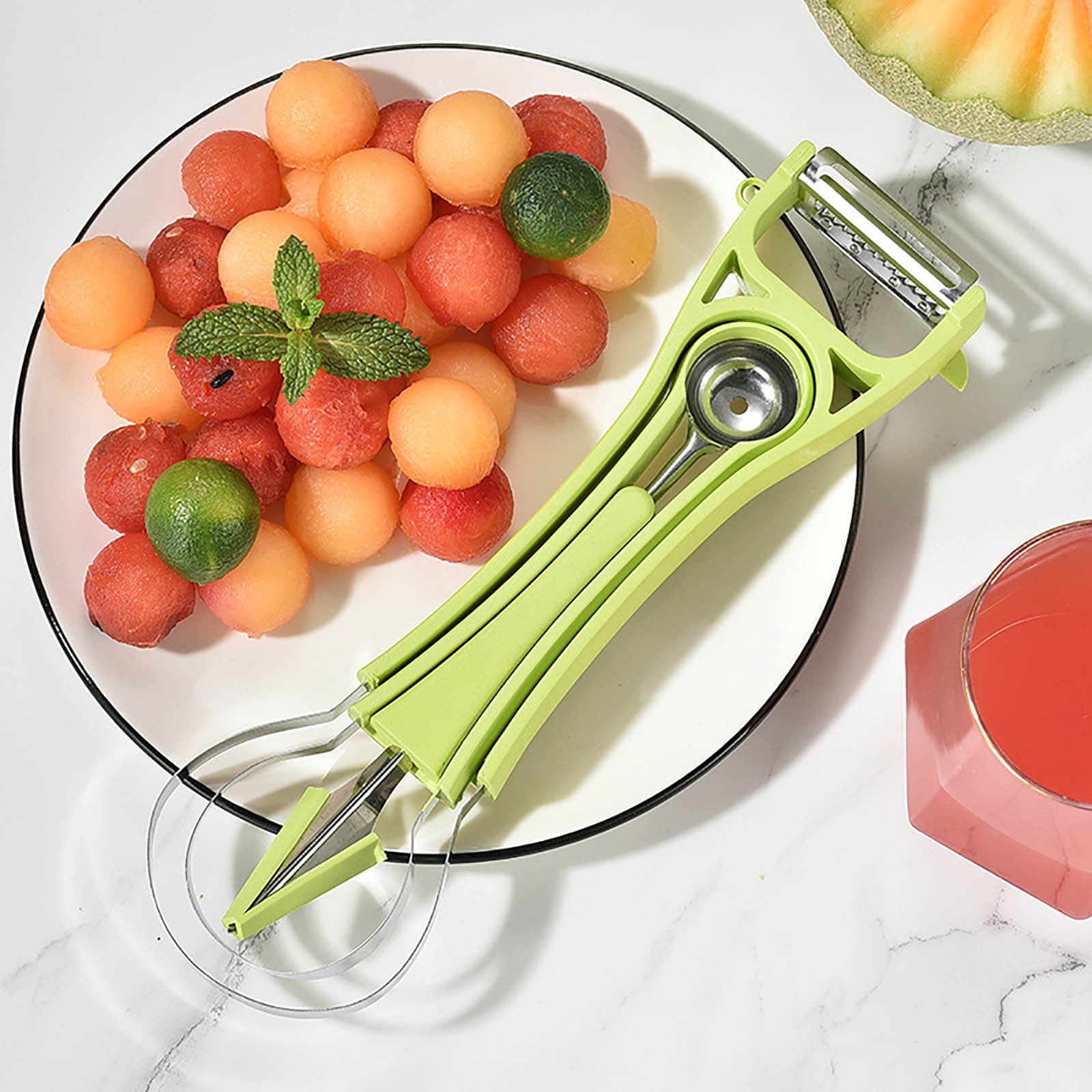 3-in-1 Fruit Ball Maker Set | Melon Baller Spoon Carving Knife Divider ...