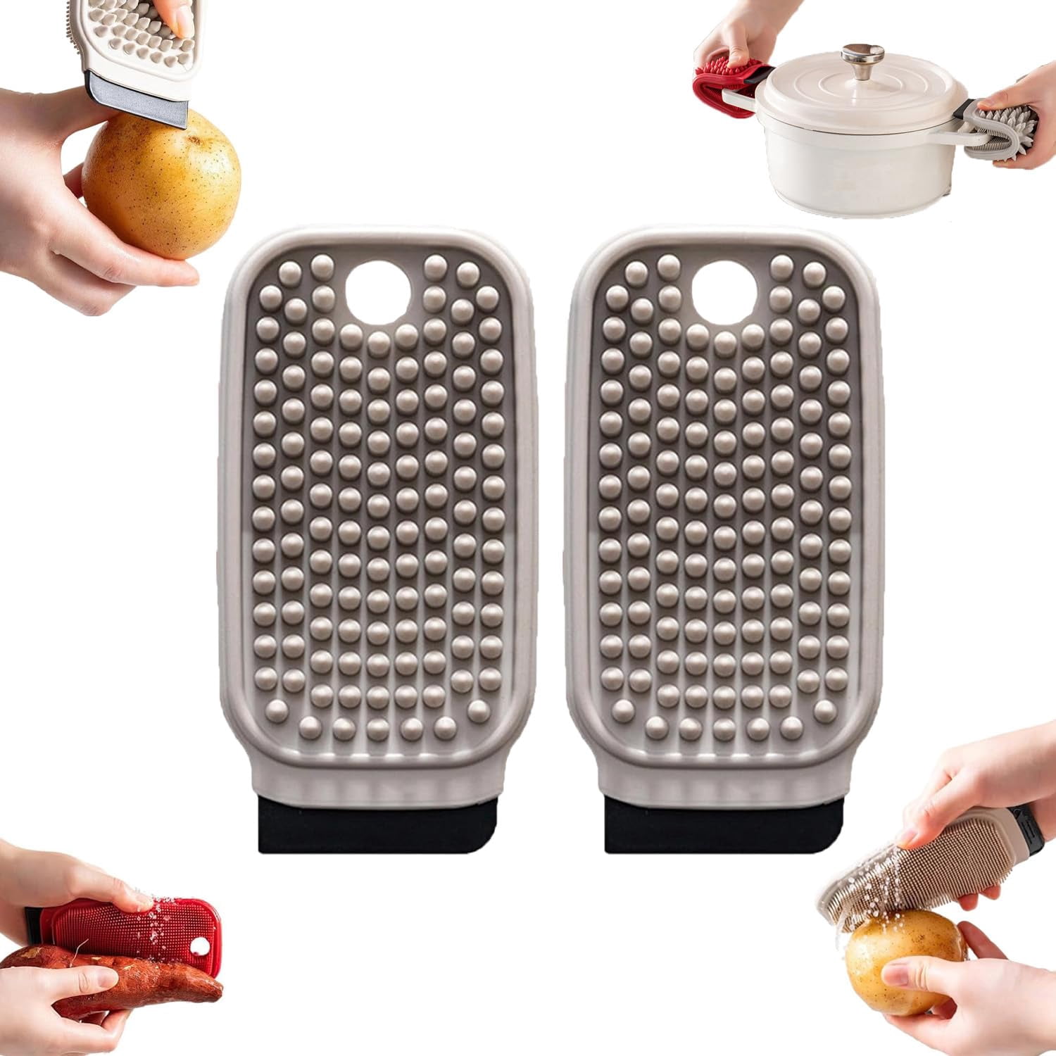 3-in-1 Fruit & Vegetable Cleaning Brush, Dual-Sided Silicone Scrubber ...