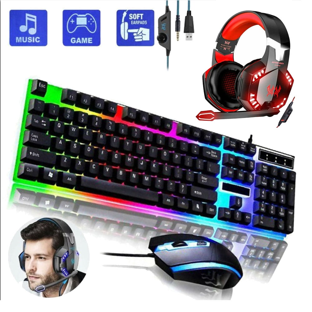 3 in 1 Gaming Keyboard Bundle and Mouse and Gaming Headset Combo RGB ...