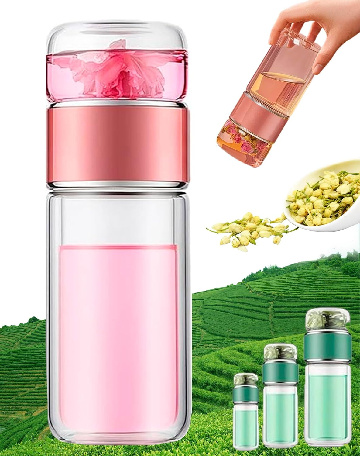 3-in-1 Glass Tea Infuser Tumbler Dual Chamber, Stainless Filter Travel ...