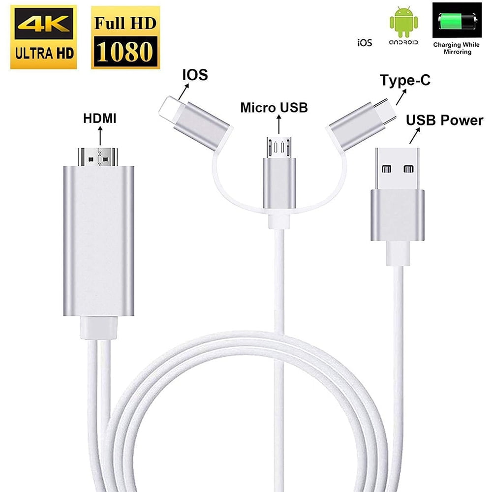 3-in-1 HDMI Mirroring Cable, Lightning/Micro USB/USB C to HDMI Adapter ...