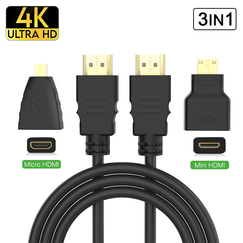 3 in 1 HDMI to HDMI/Mini/Micro HDMI Adaptor Cable Kit Full HD for HDMI ...
