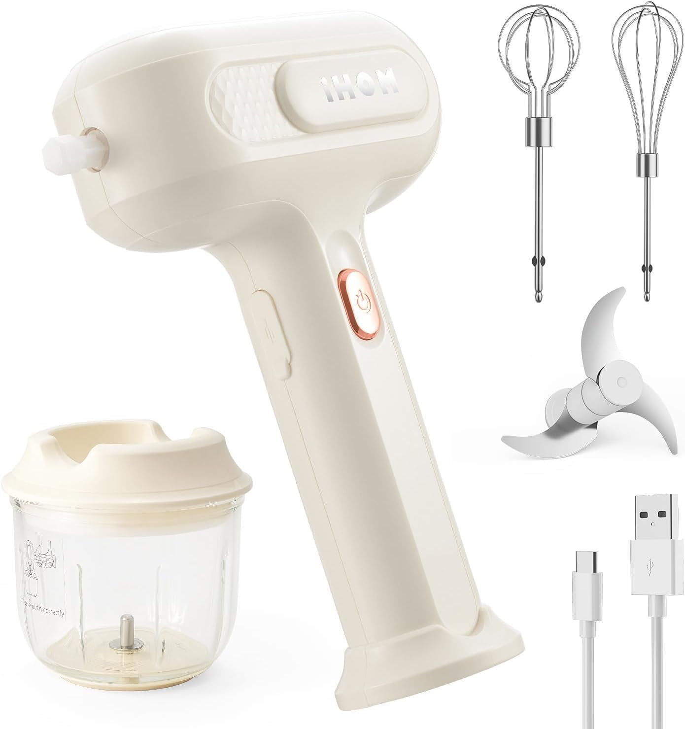 3-in-1 Hand Mixer, hand mixer electric handheld with Garlic Chopper to ...