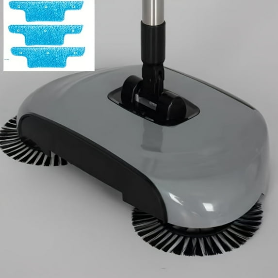 3-in-1 Hand-Push Floor Sweeper & Vacuum Combo, 5 Reusable Mop Heads for ...