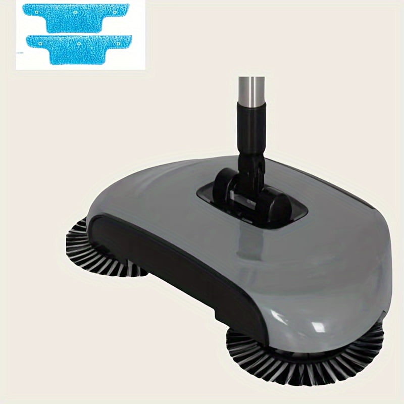 3-in-1 Hand-Push Floor Sweeper & Vacuum Combo, 5 Reusable Mop Heads for ...