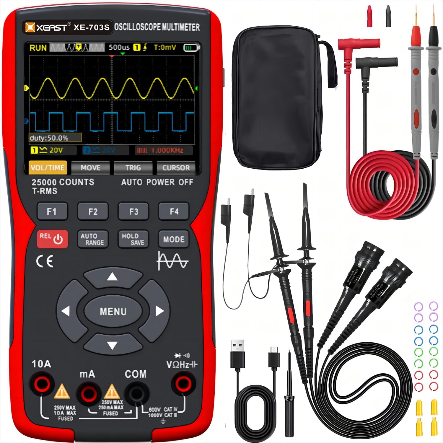3-in-1 Handheld Oscilloscope Multimeter DDS Generator,3.5" IPS Color ...