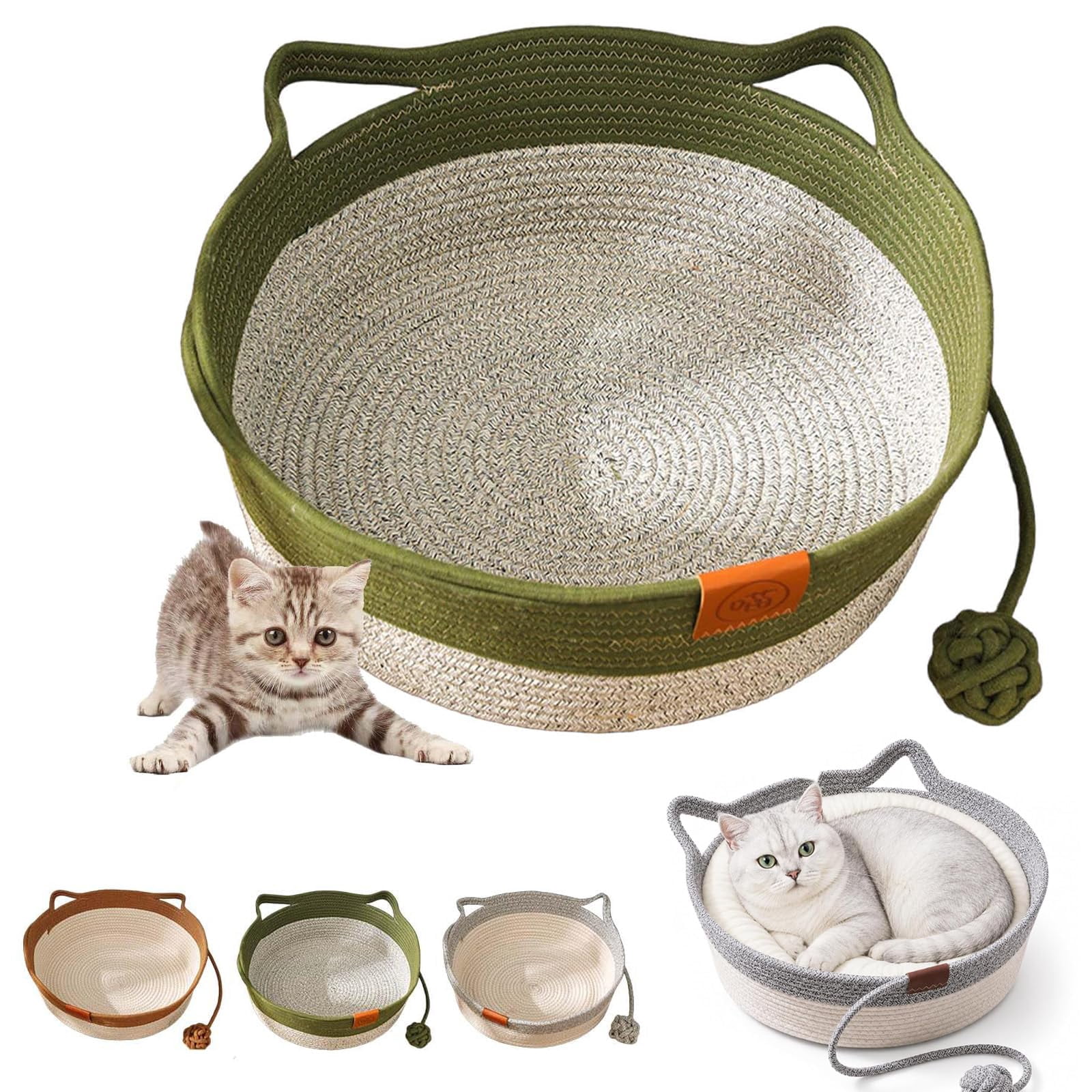 3-in-1 Handwoven Cotton Rope Cat Bed, Scratch Pad & Lounge for Indoor ...