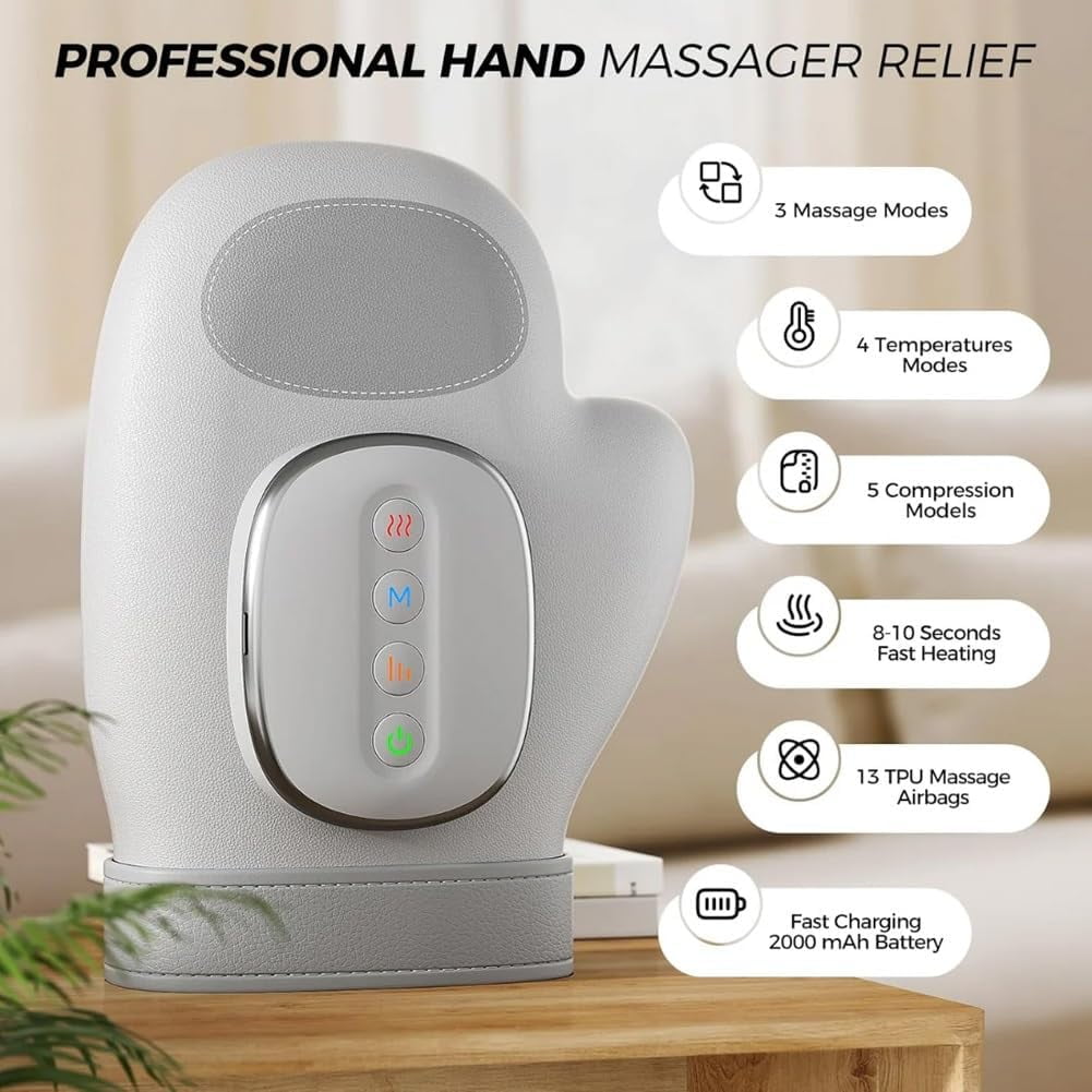 3-in-1 Heated Hand Massager with Compression – Cordless Wrist & Finger ...