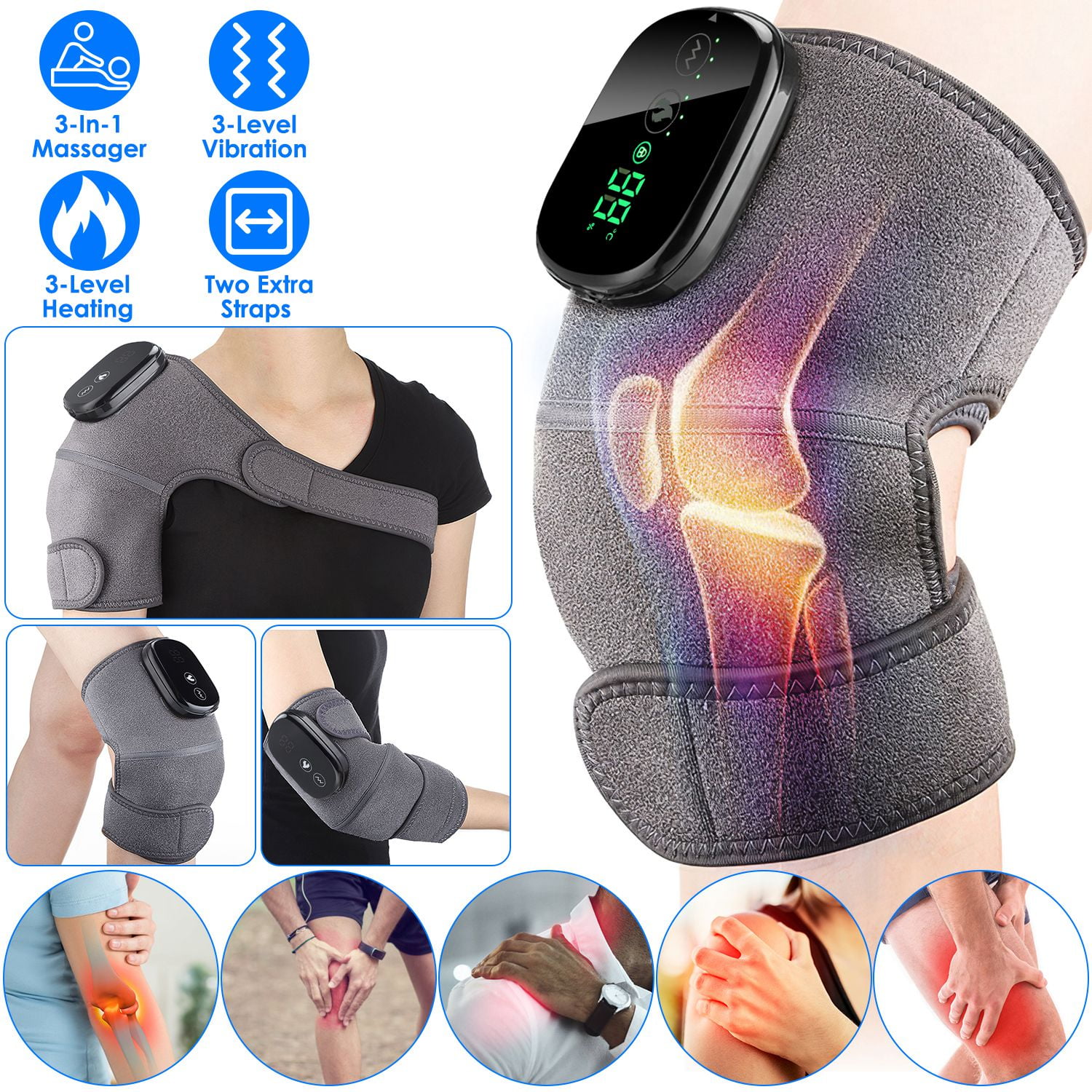 3 in 1 Heated Knee Massager, Shoulder Heating Pads for Pain Stress ...