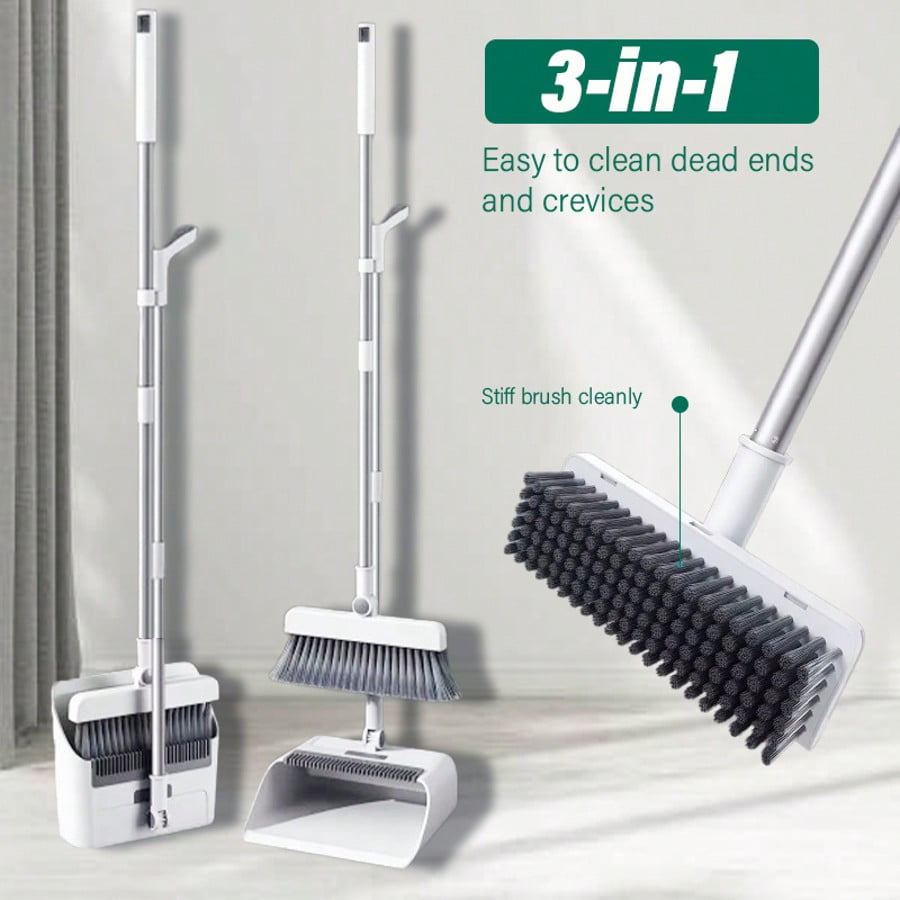 3-in-1 Heavy-Duty Broom and Dustpan Set with Long Handle – Indoor ...