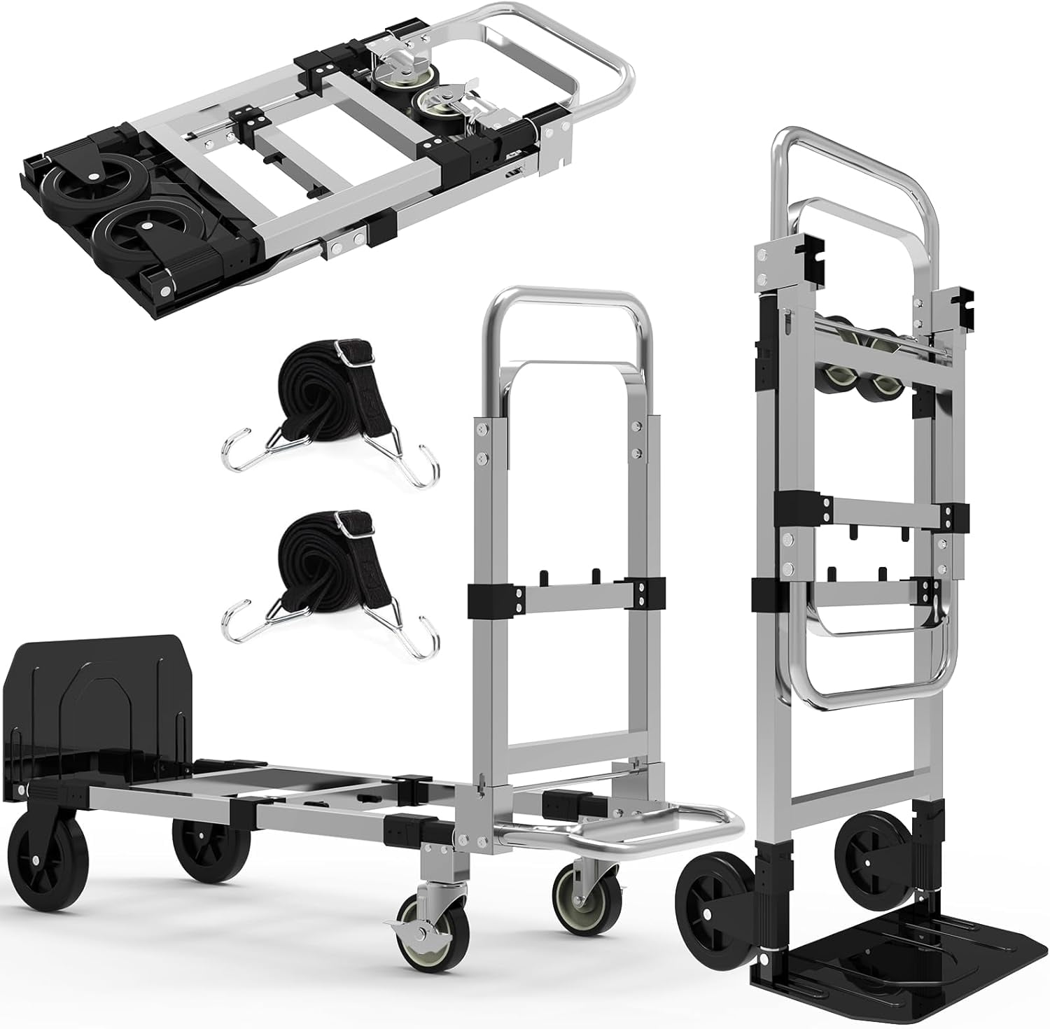 3 in 1 Heavy Duty Folding Hand Truck, Convertible Portable Steel Dolly ...
