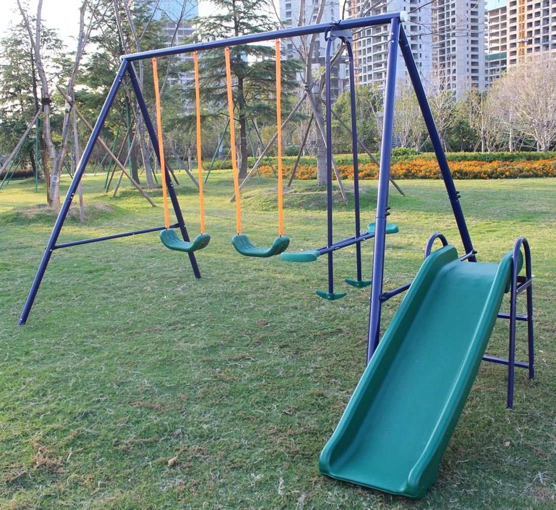 3-in-1 Heavy Duty Metal Swing Set with Secure Belt Swing, Durable ...