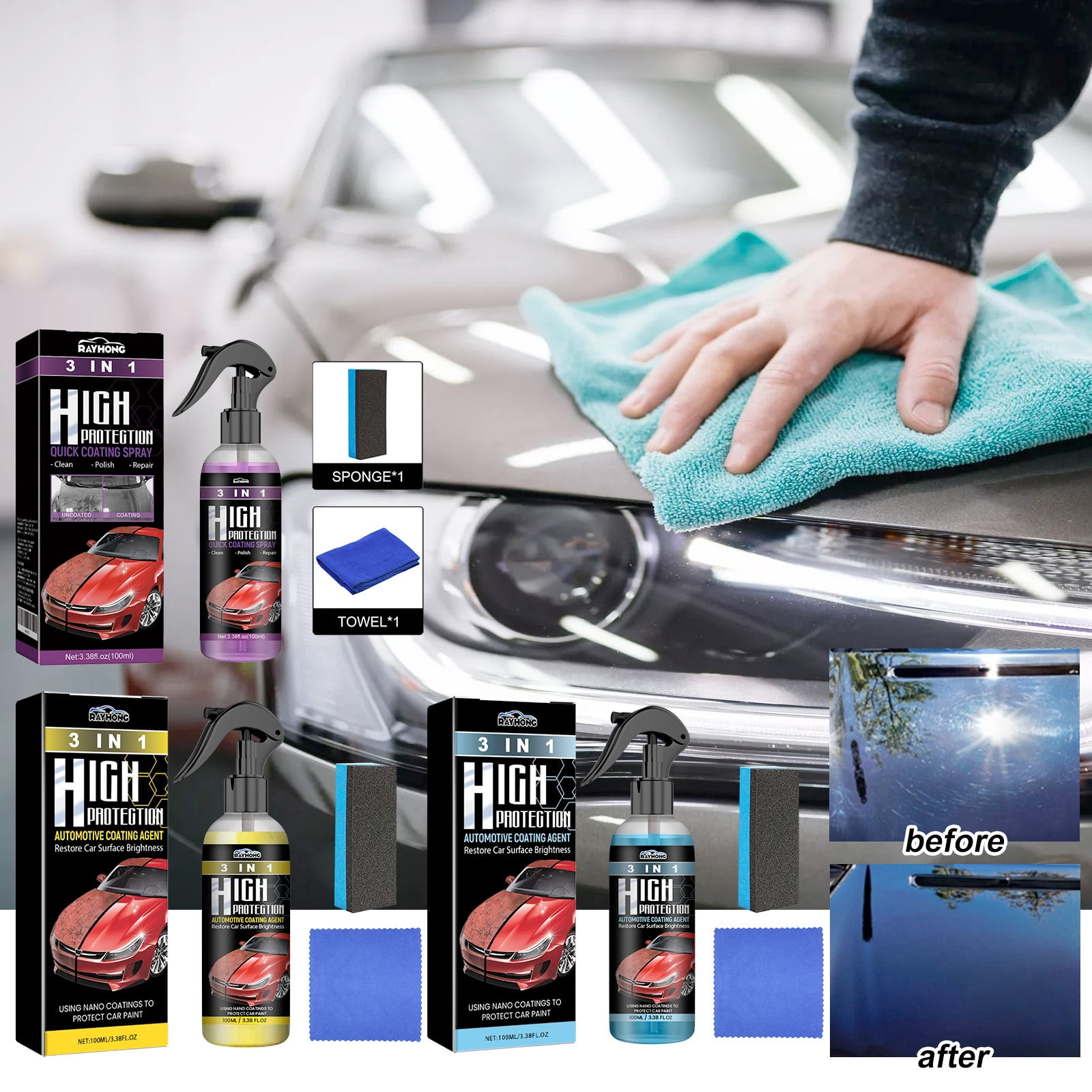 3-in-1 High-Gloss Car Spray Wax & Polish | Teflon™-Infused SiO2 Coating ...