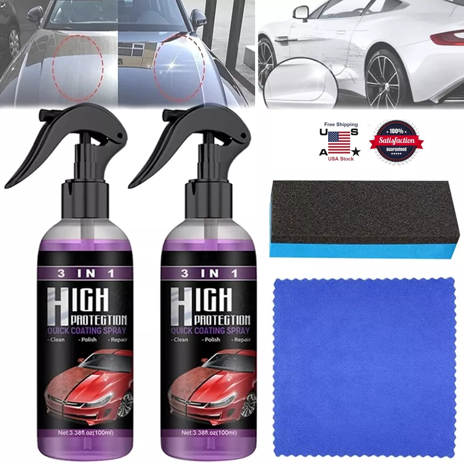 3 in 1 High Hydrophobic Protection Car Coating Automotive Cleaner ...