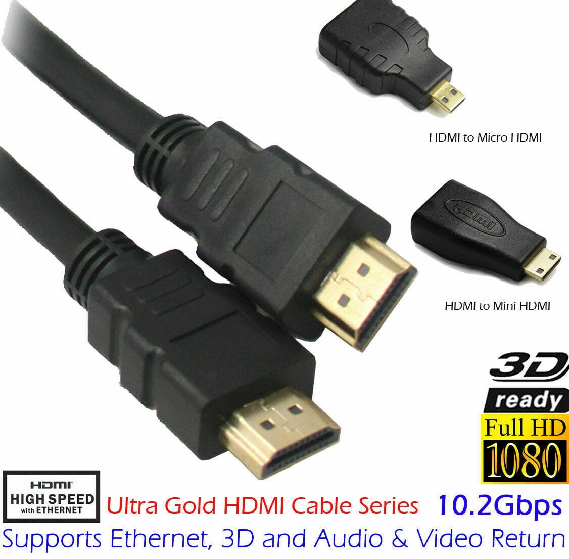 3 in 1 High Speed HDMI to Mini/Micro HDMI Adapter Cable for PC TV PS4 ...