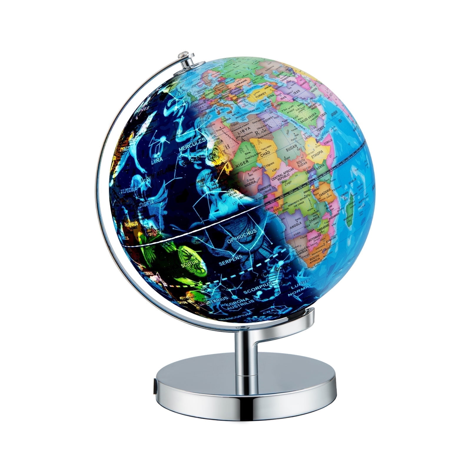 3-in-1 Illuminated World Globe with Stand and 88 Constellations ...