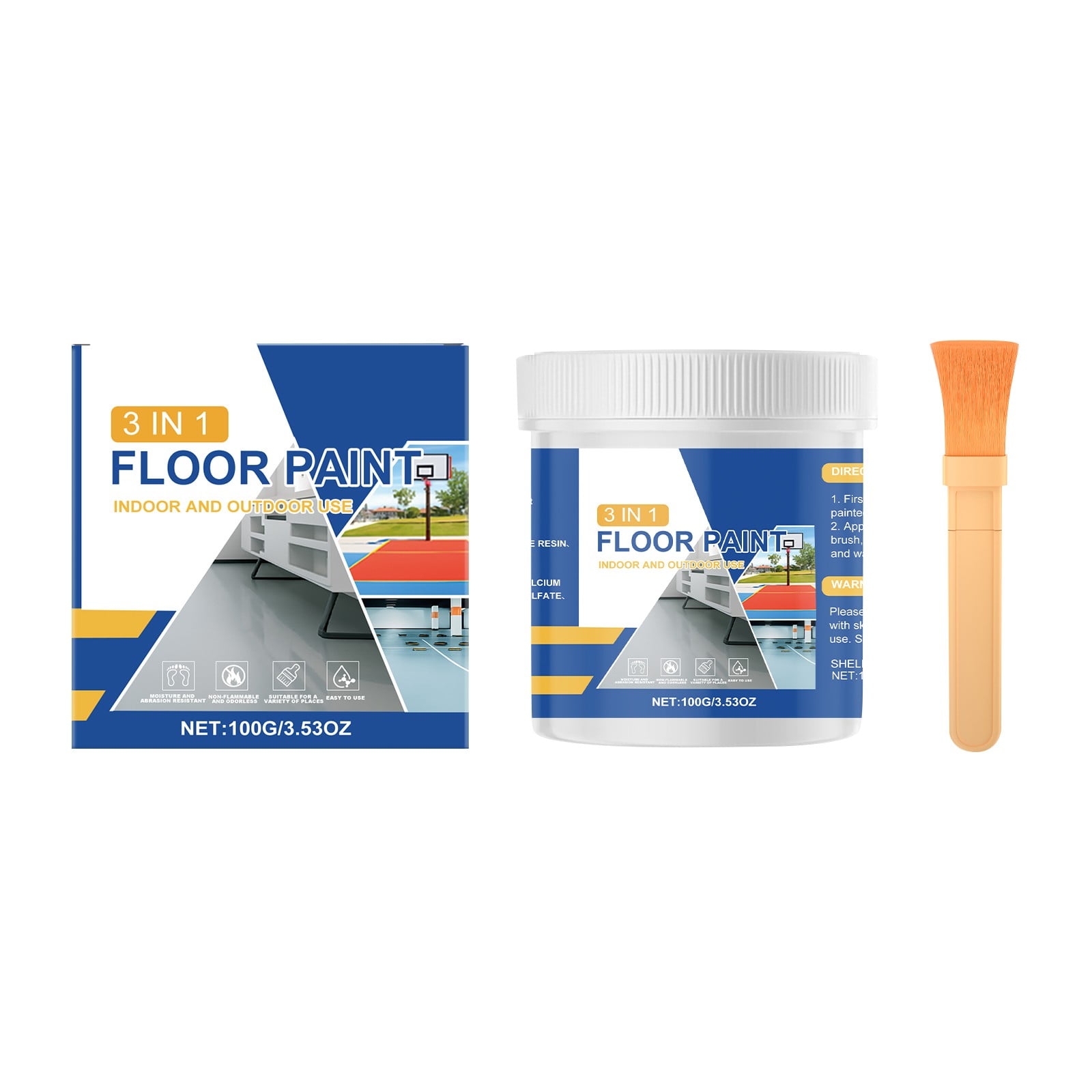 3-in-1 Indoor & Outdoor Floor Paint Kit with Brush Durable, Waterproof ...