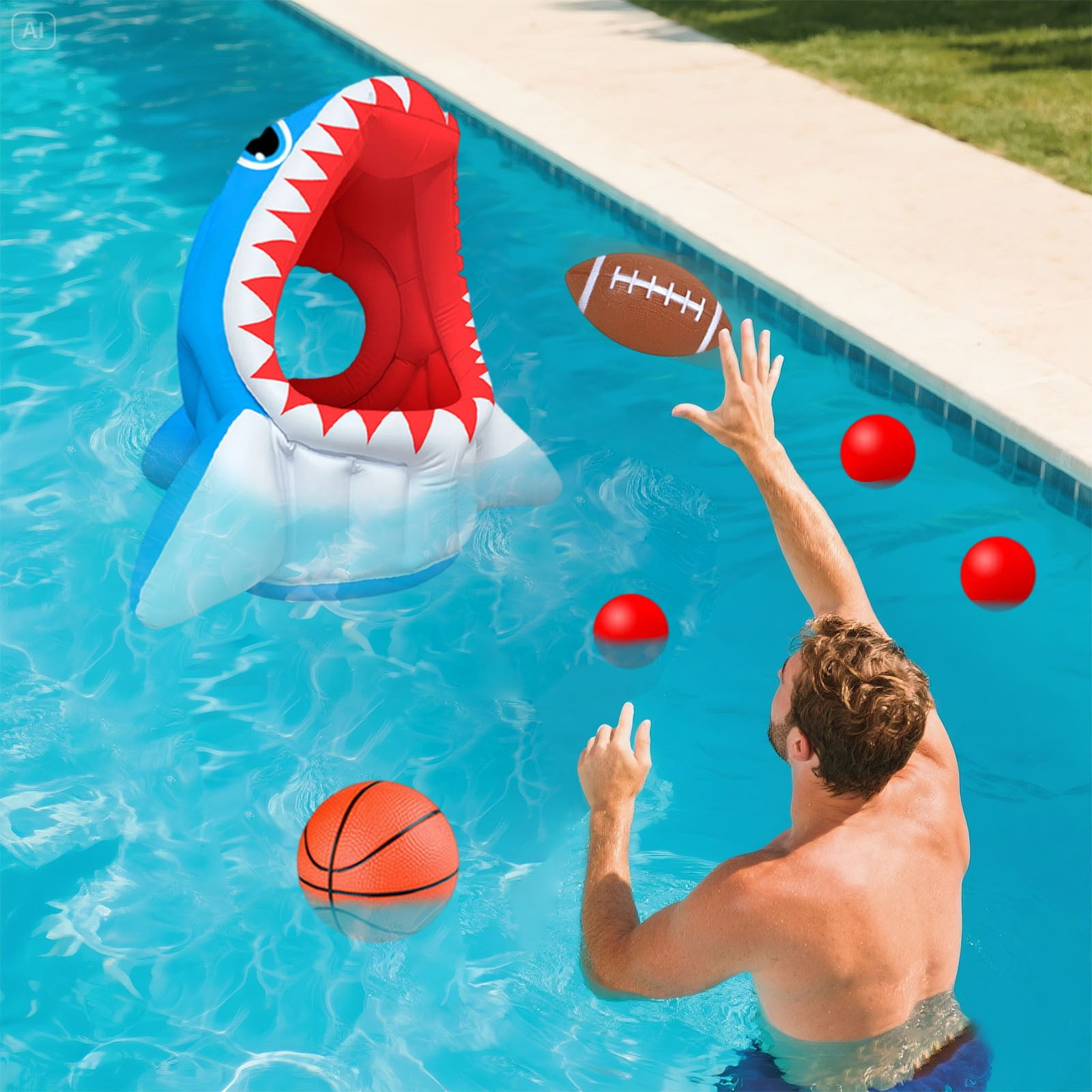 3-in-1 Inflatable Pool Game Toys – Shark Pool Floats with Basketball ...