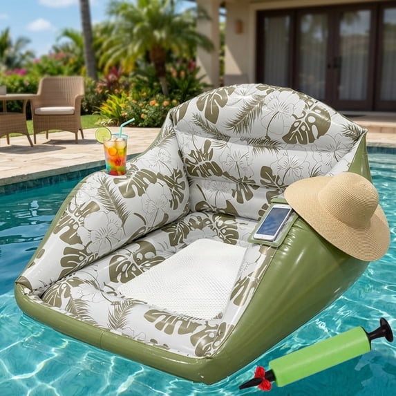 3-in-1 Inflatable Pool Lounge Chair, Tropical Style Float Chair with ...
