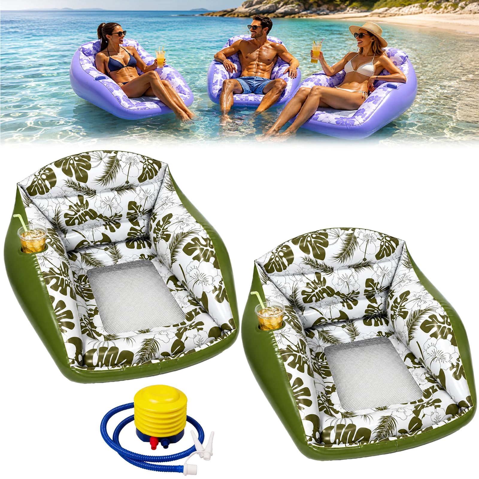 3-in-1 Inflatable Pool Lounge Chair,U-Shaped Water Inflatable Floating ...