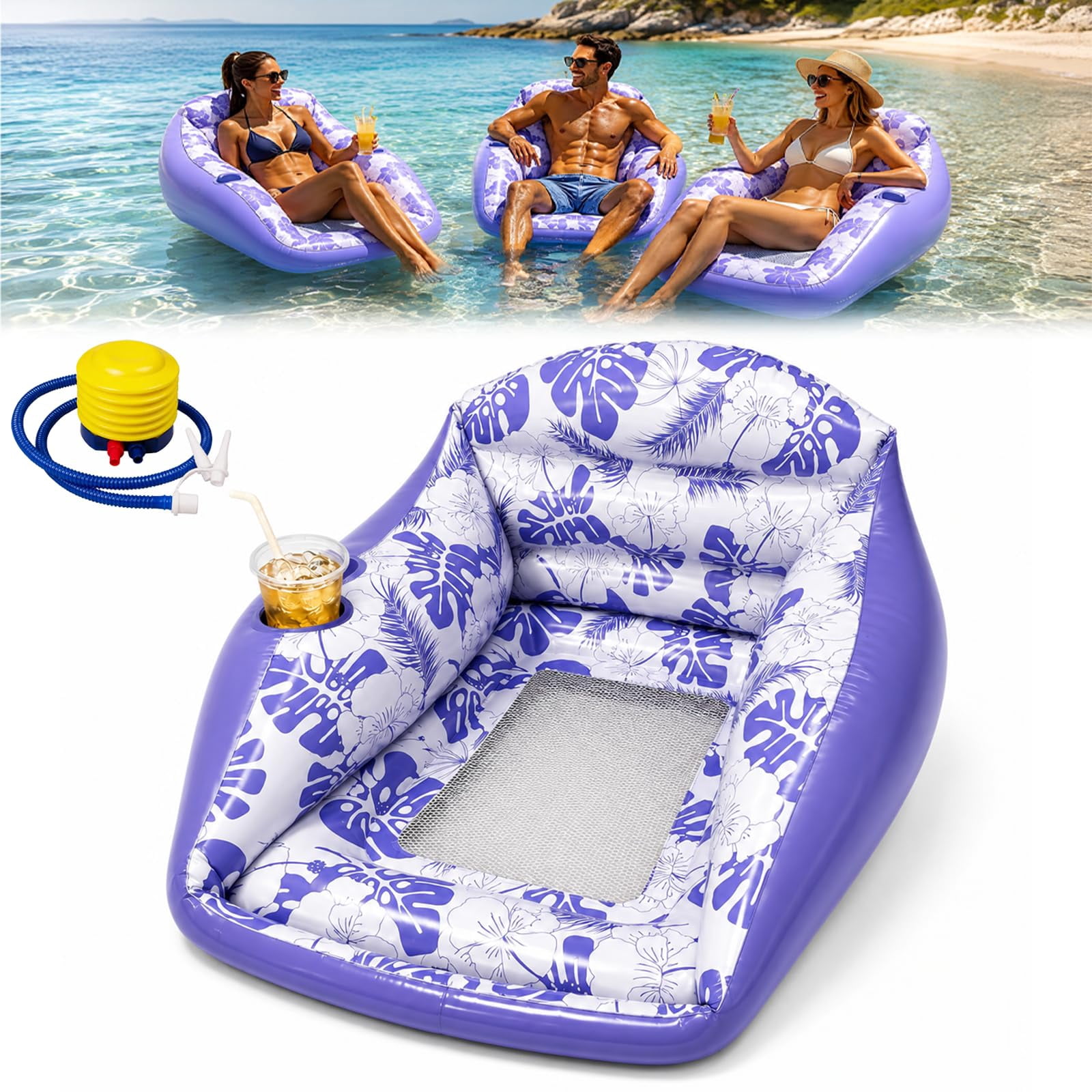 3-in-1 Inflatable Pool Lounge Chair,U-Shaped Water Inflatable Floating ...