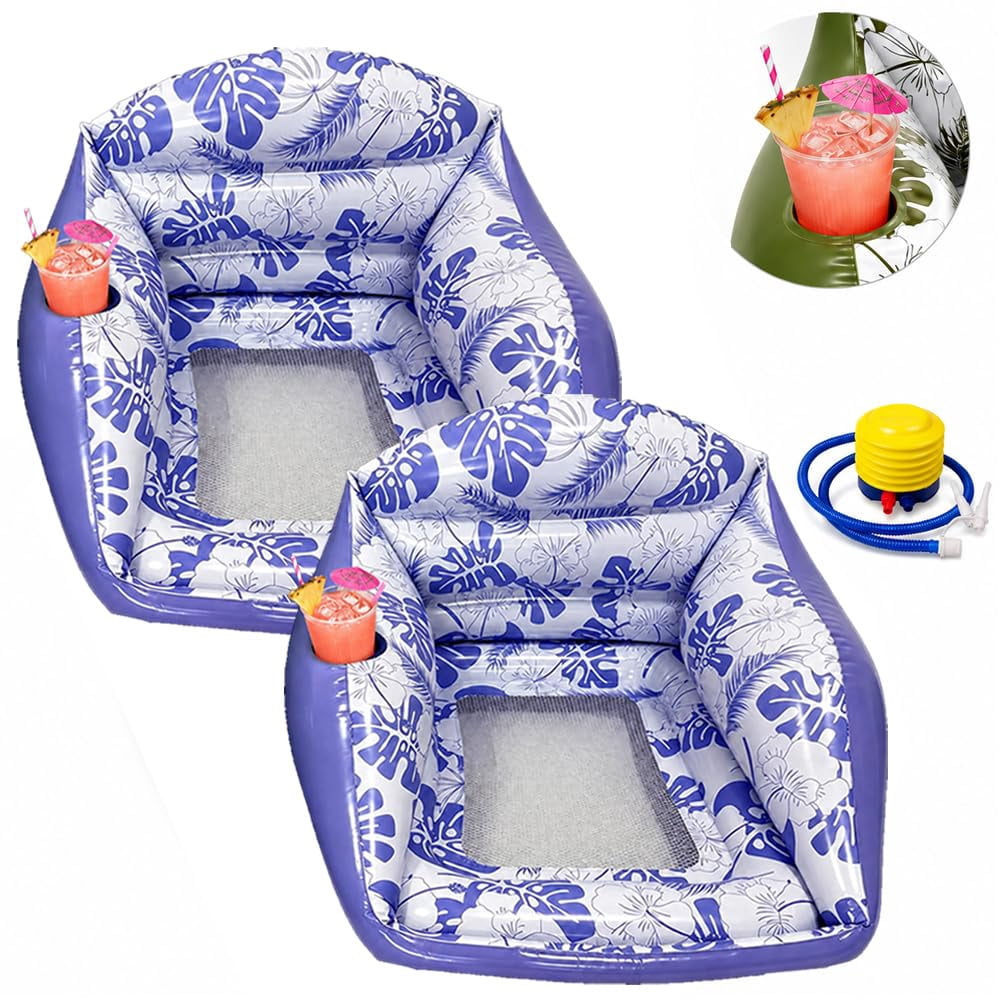 3-in-1 Inflatable Pool Lounge Chair, U-Shaped Water Sofa Float with Cup ...