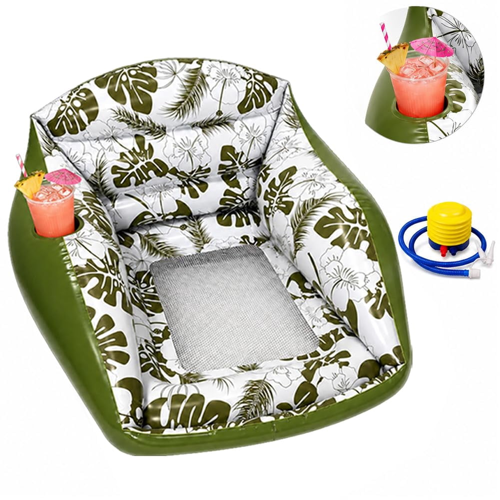 3-in-1 Inflatable Pool Lounge Chair, U-Shaped Water Sofa Float with Cup ...