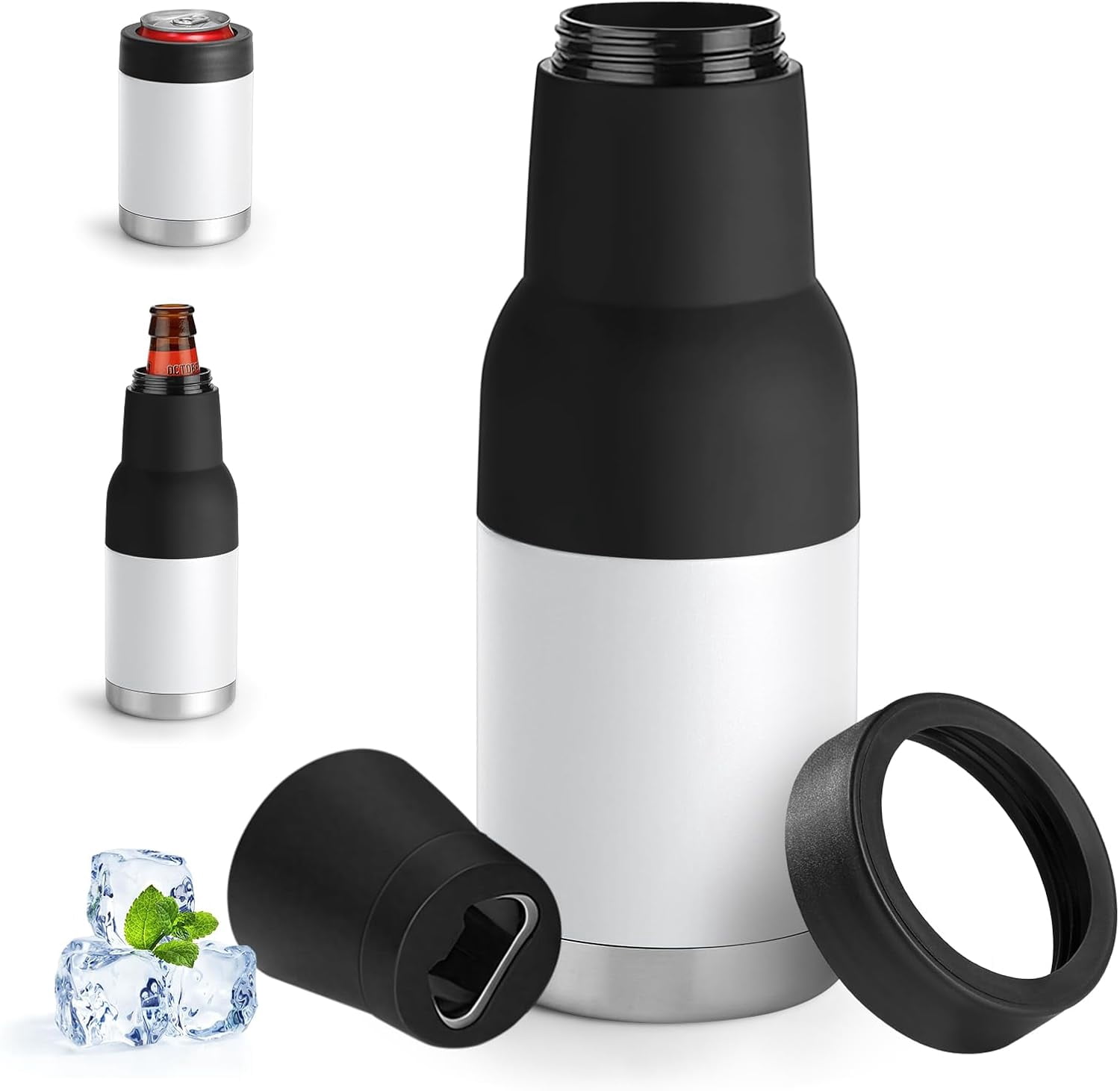 3-in-1 Insulated Can Cooler, Steel Double-Wall Universal for Beer ...