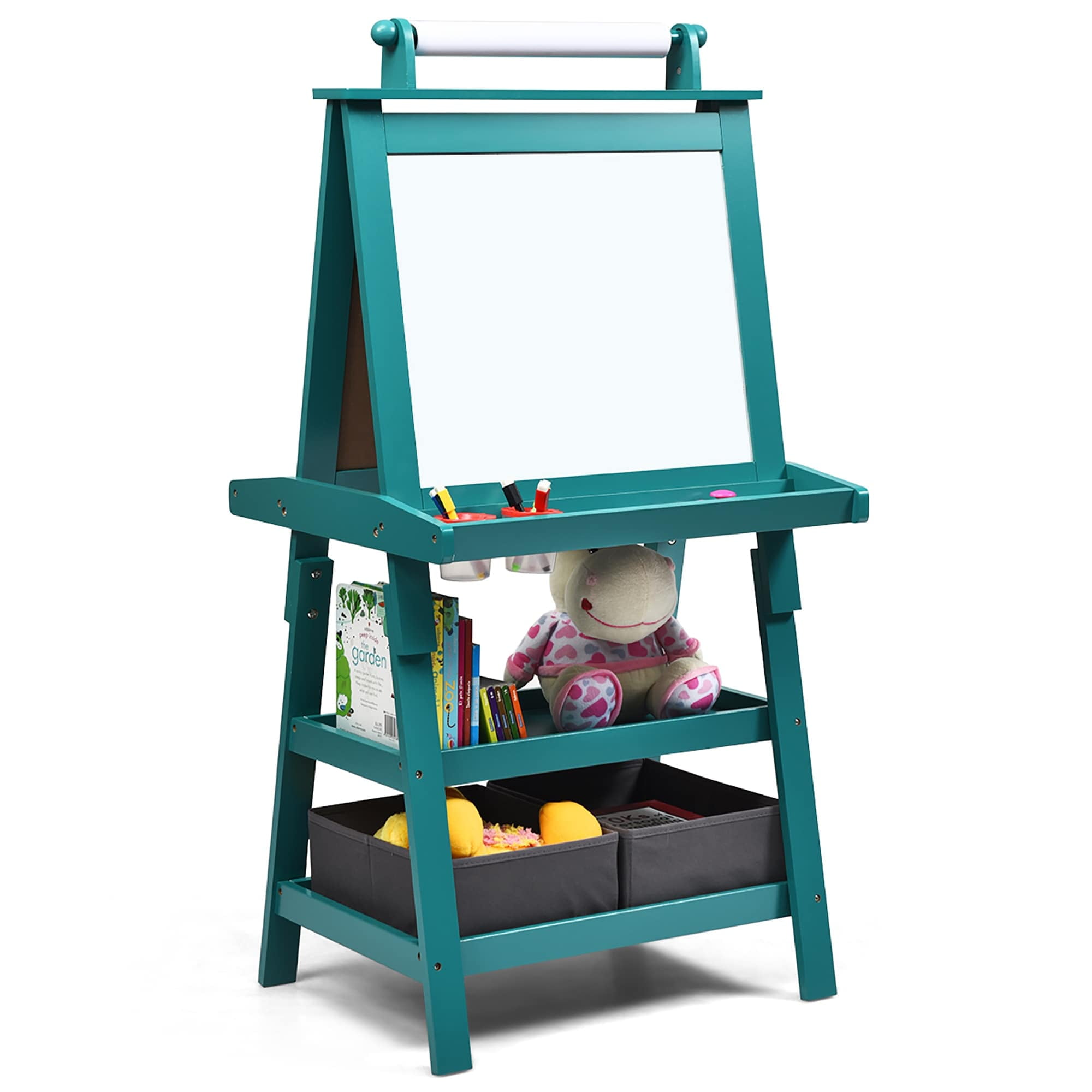 3 in 1 Kids Art Easel Double Sided Storage Easel w Storage Boxes Blue ...