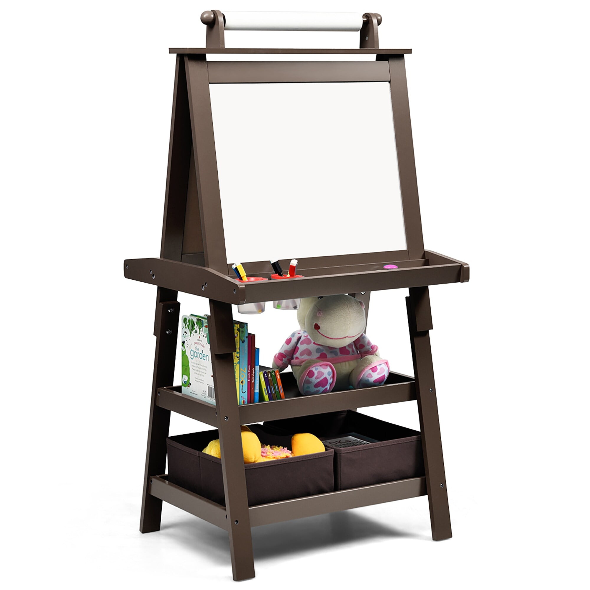 3 in 1 Kids Art Easel Double Sided Storage Easel w Storage Boxes Brown ...