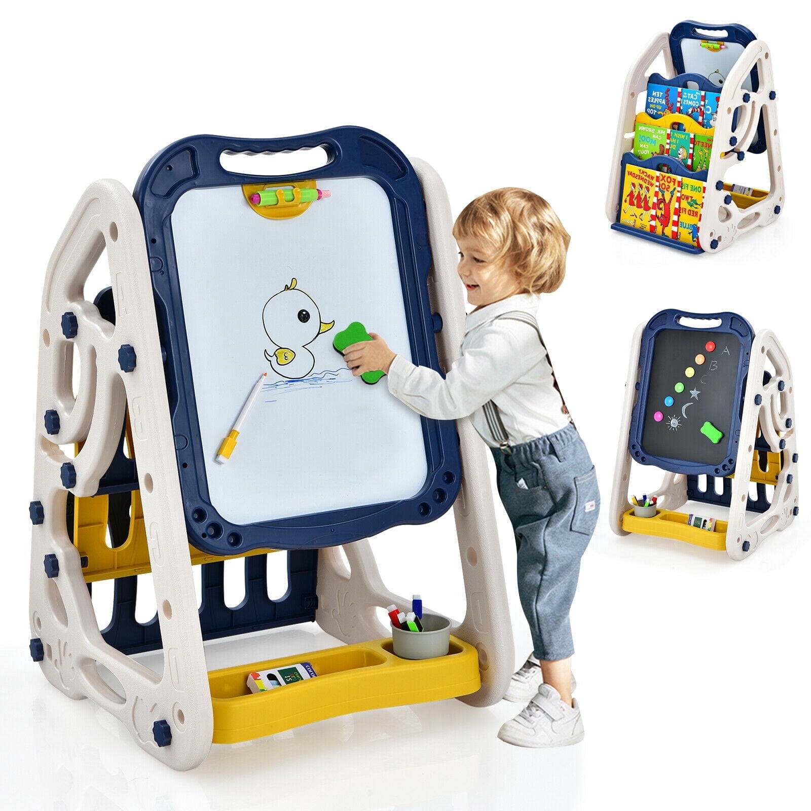 3-in-1 Kids Art Easel Double-Sided Tabletop Easel with Art Accessories ...