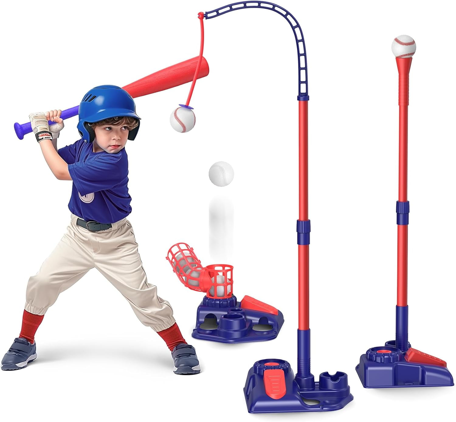 3-in-1 Kids Baseball Set, Batting Tee, Stand Tee, Pitching Machine, 6 ...