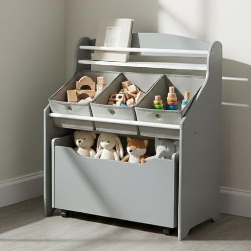 3-in-1 Kids Bookshelf and Toy Storage Organizer, Grey - Toddler ...