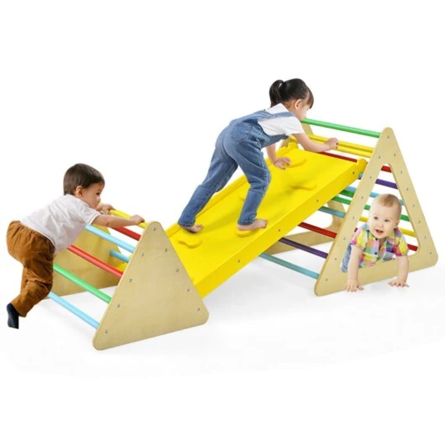 3 in 1 Kids Climbing Ladder Set 2 Triangle Climbers with Ramp for ...