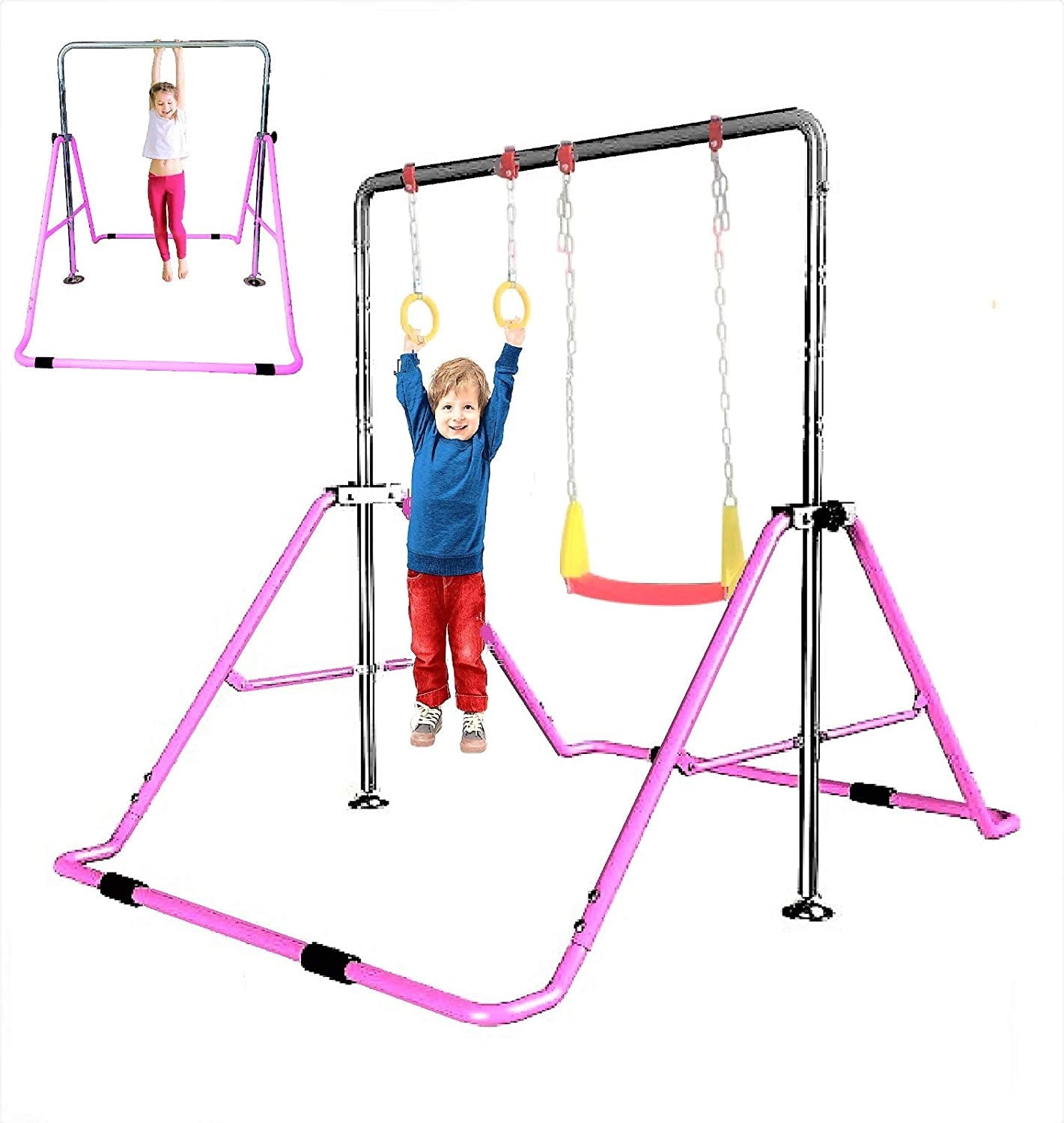 3-in-1 Kids Jungle Gym with Monkey Bars, Swing, Trapeze Rings ...