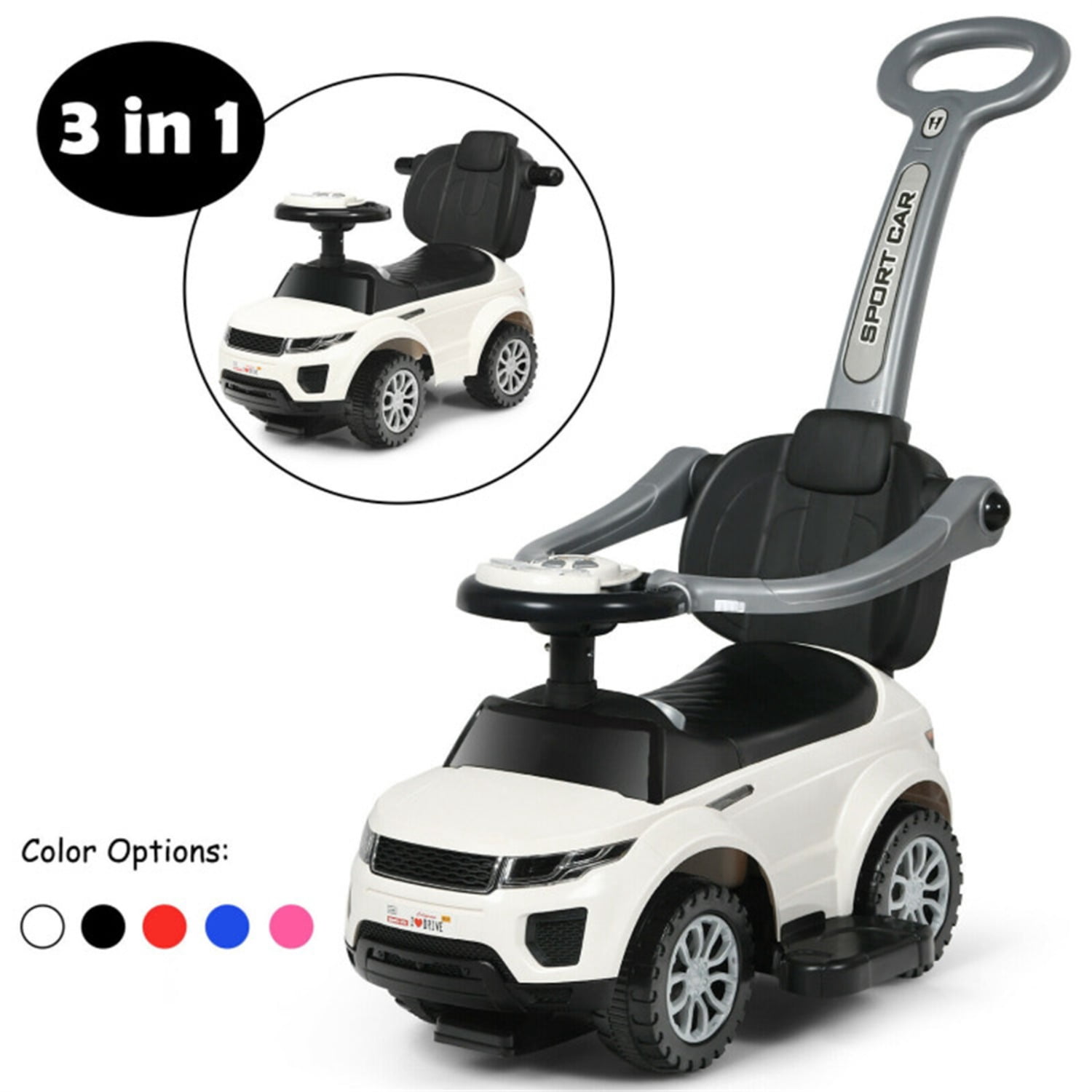 3-in-1 Kids Ride On Push Car for 12-36 Months Removable Handle Anti ...