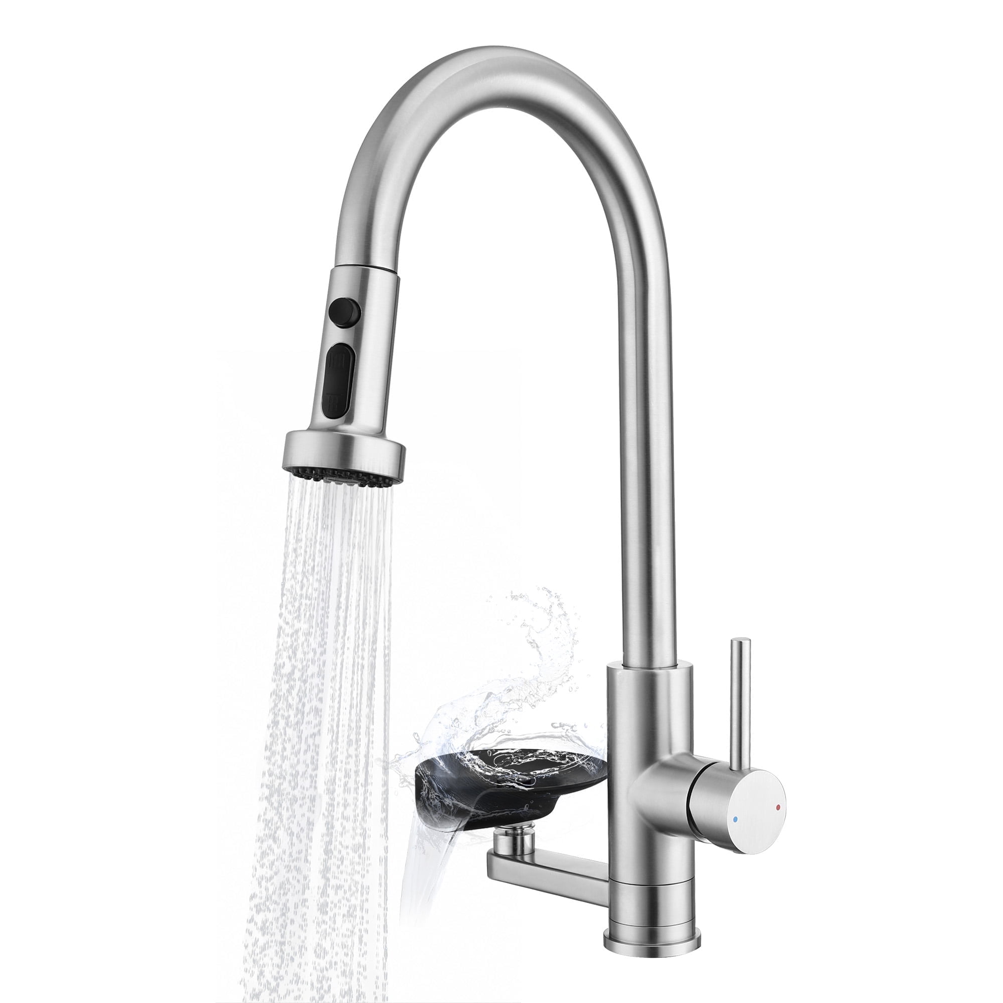 3-in-1 Kitchen Faucet with Press-Type Glass Rinser, High-Arc Pull-Down ...