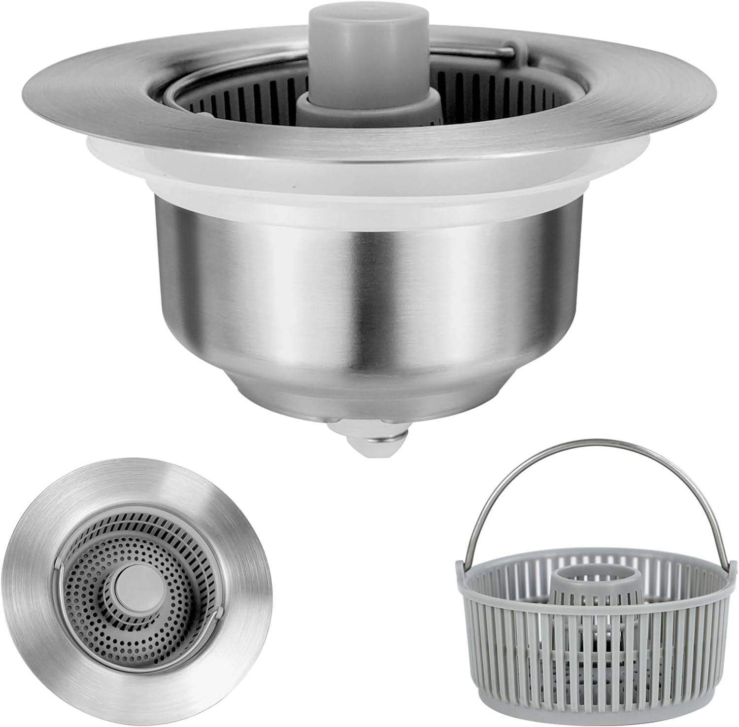 3 in 1 Kitchen Sink Drain Strainer, Stainless Steel Sink Aid Pop up ...