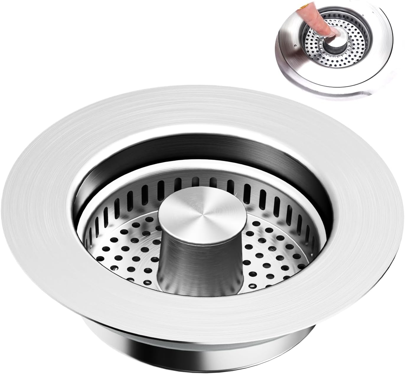 3-in-1 Kitchen Sink Drain Strainer & Stopper with Basket, Stainless ...