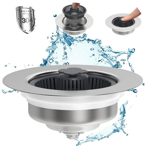 3 in 1 Kitchen Sink Drain Strainer and Stopper Combo, Stainless Steel ...
