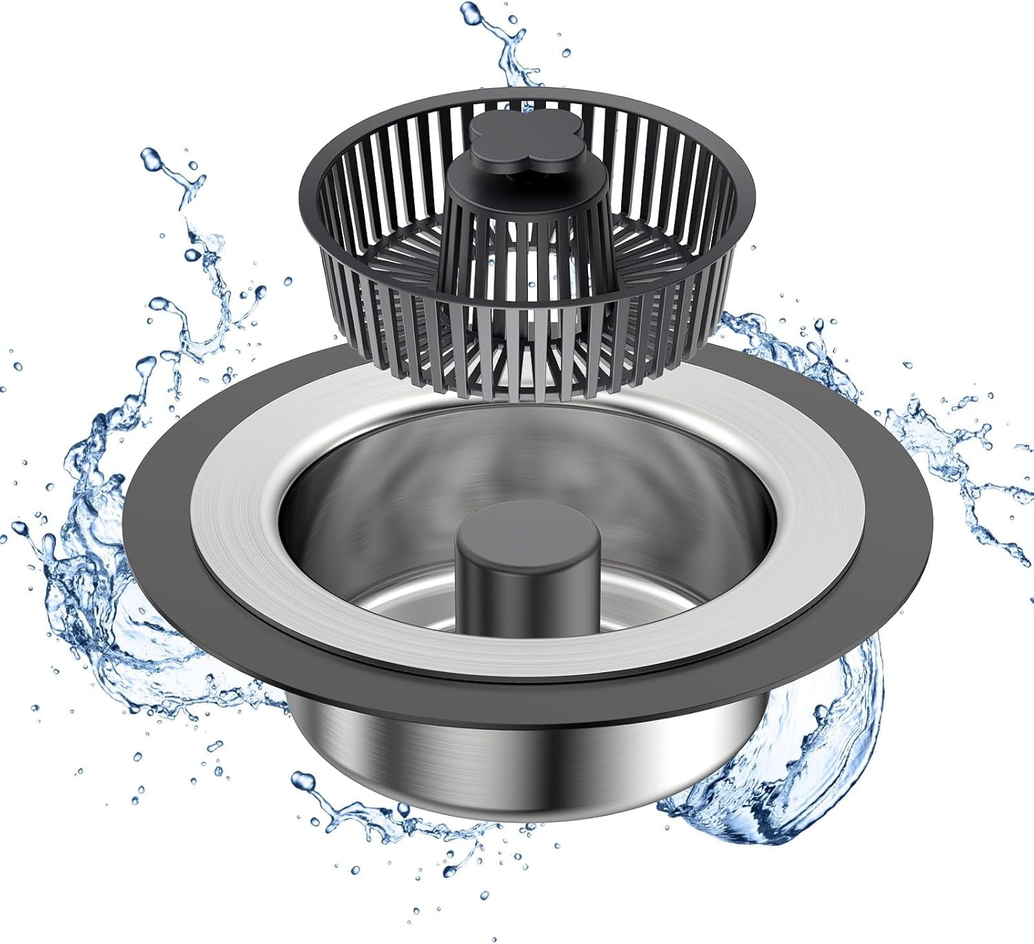 3 in 1 Kitchen Sink Drain Strainer and Stopper Combo, Universal Kitchen ...