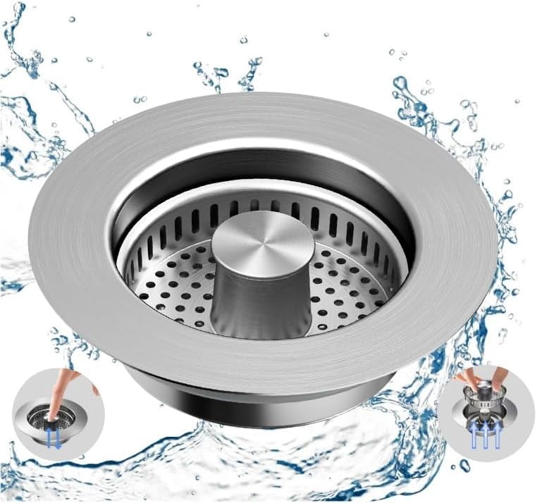 3-in-1 Kitchen Sink Strainer Stopper Combo Stainless Steel Wrap Around ...